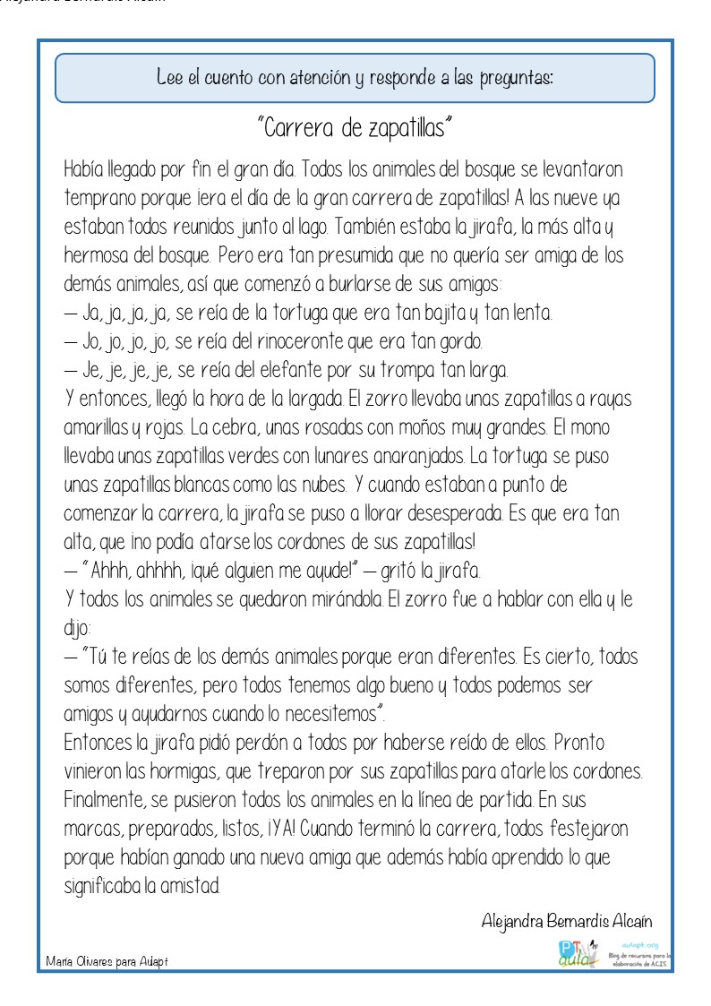 Trabajamos la comprensión lectora de un cuento infantil