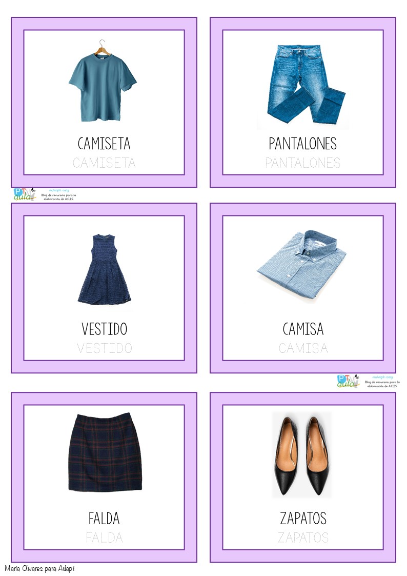 Baraja de vocabulario «Prendas de vestir» con fotografías reales
