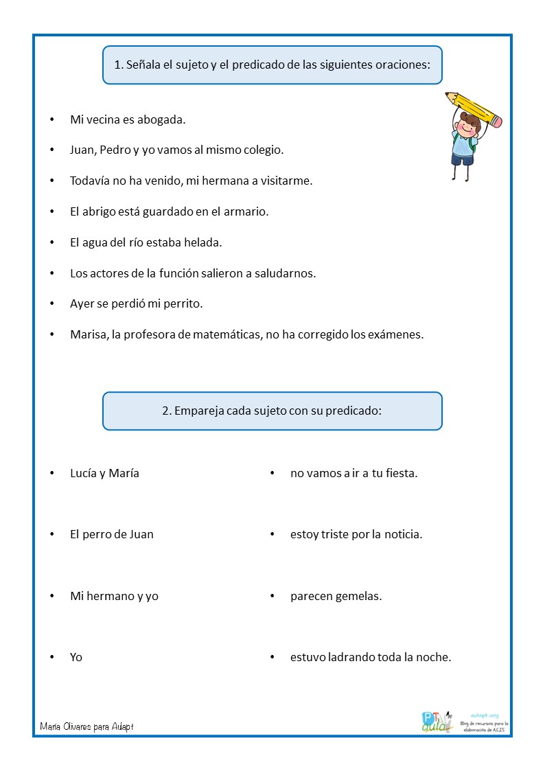 Diferentes actividades para trabajar el sujeto y el predicado de una ... Diferentes actividades para trabajar el sujeto y el predicado de una ...