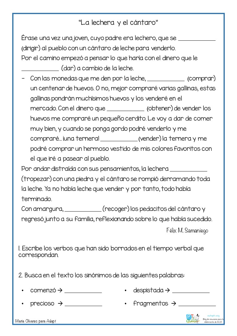 Actividades de comprensión a partir de una fábula