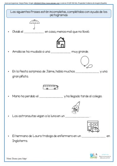 Frases incompletas con pictogramas