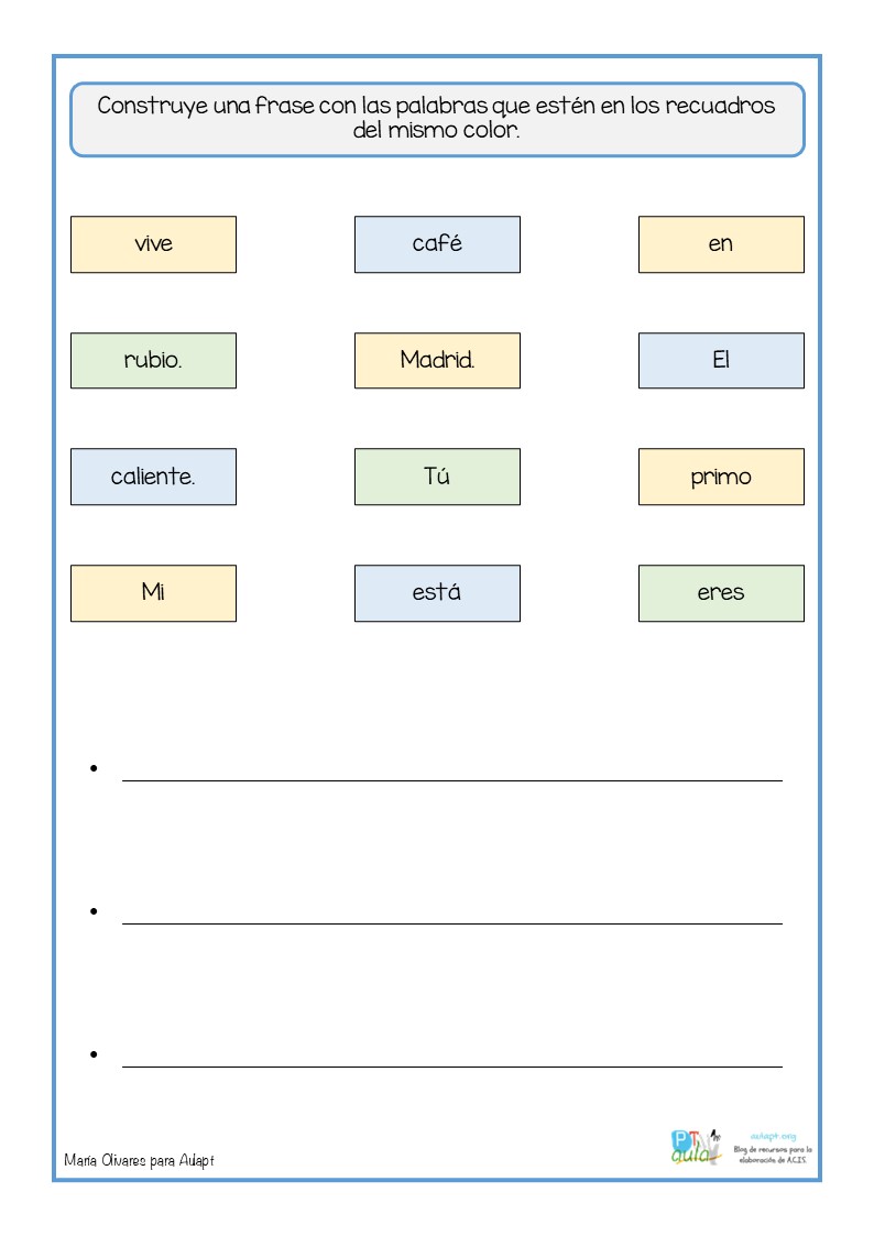 Actividad para trabajar la construcción de oraciones