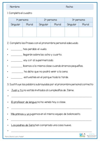 Ficha de actividades: Los pronombres personales