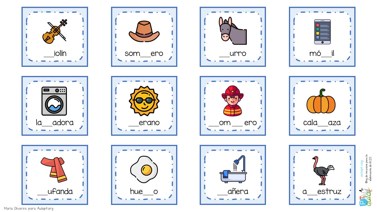 Ortografía B – V: Baraja de cartas con pistas visuales