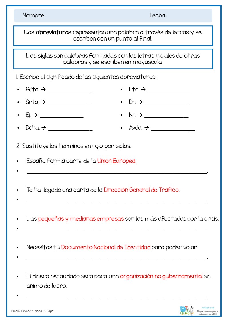 Ficha de actividades: Abreviaturas y siglas