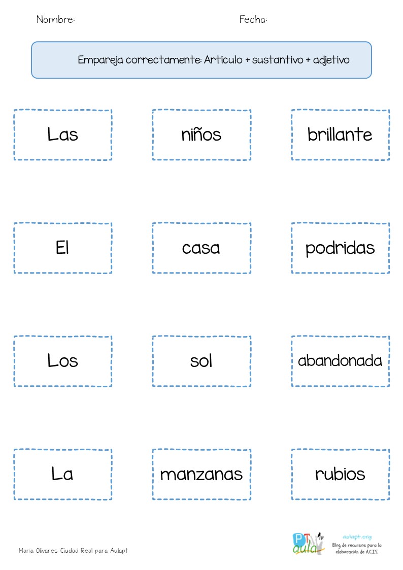 Ejercicio manipulativo: Artículo + sustantivo + adjetivo