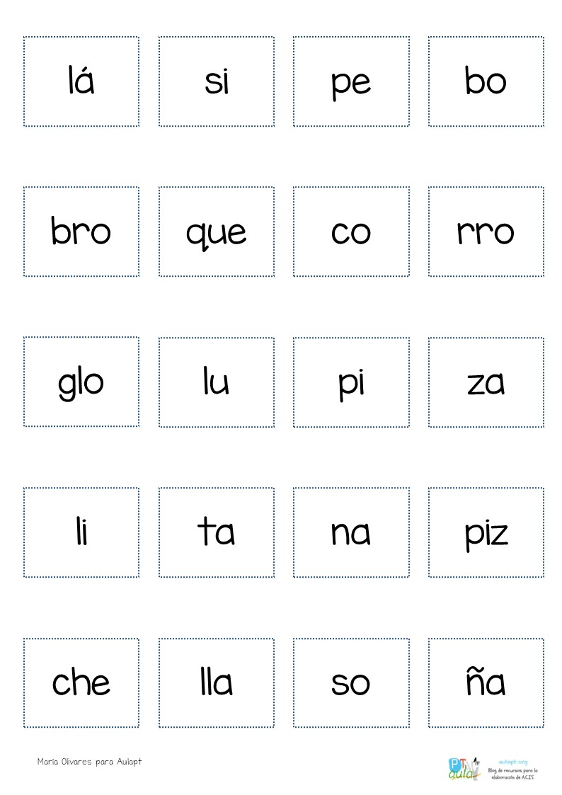 Actividad manipulativa: Palabras bisílabas
