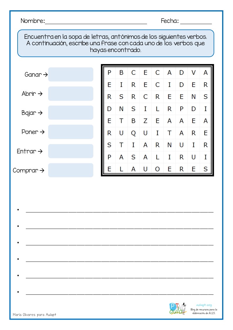 Sopa de letras: Verbos antónimos