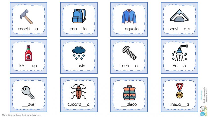 Baraja con pistas visuales: Discriminación fonética /ch/ y /ll/