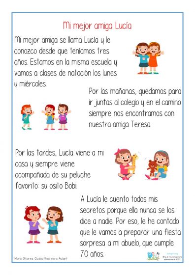 Lectura comprensiva: Mi mejor amiga Lucía