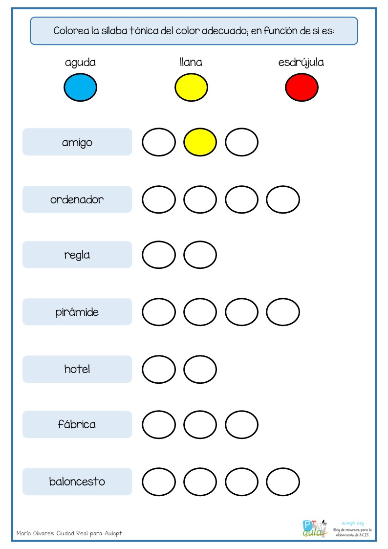 Fichas Para Identificar La Sílaba Tónica 