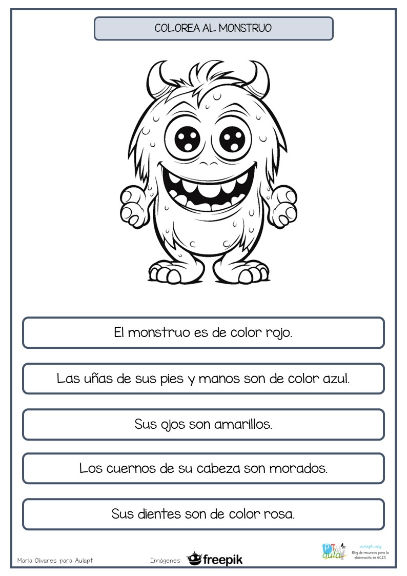 Divertida actividad de comprensión lectora: Colorea al monstruo