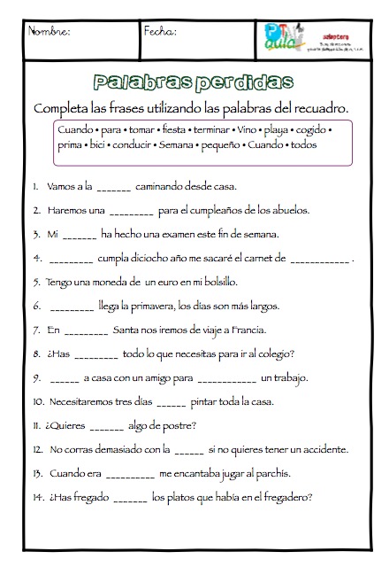Palabras Perdidas Actividades De Comprensión Lectora Aula Pt