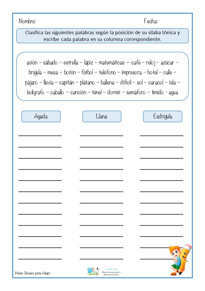 Clasificación de palabras según la posición de su sílaba tónica: ¿Aguda ...