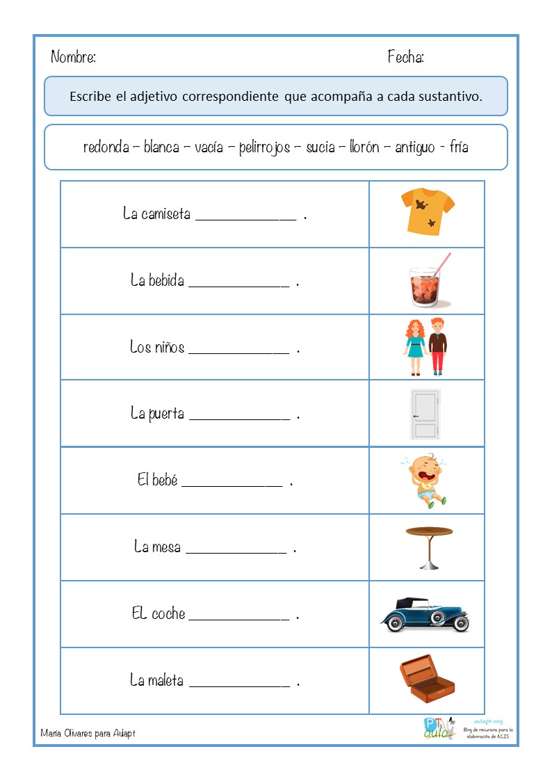 Adjetivos calificativos: Completa en función del dibujo