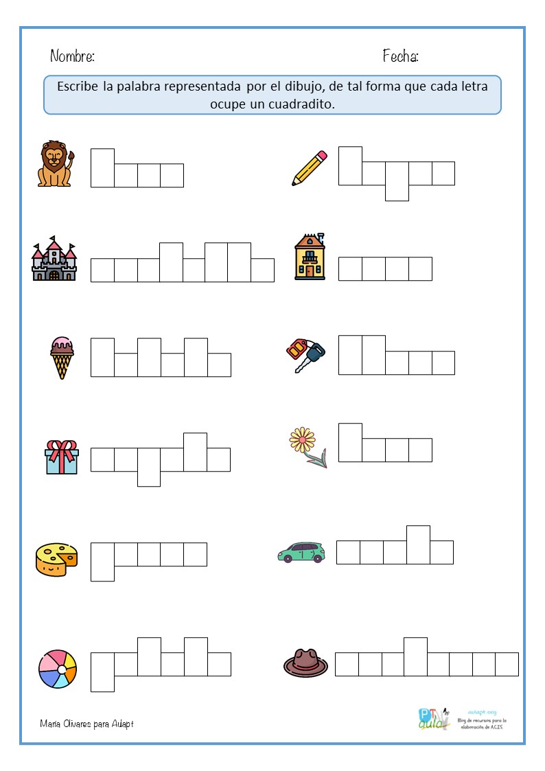 Lectoescritura de palabras con dibujos