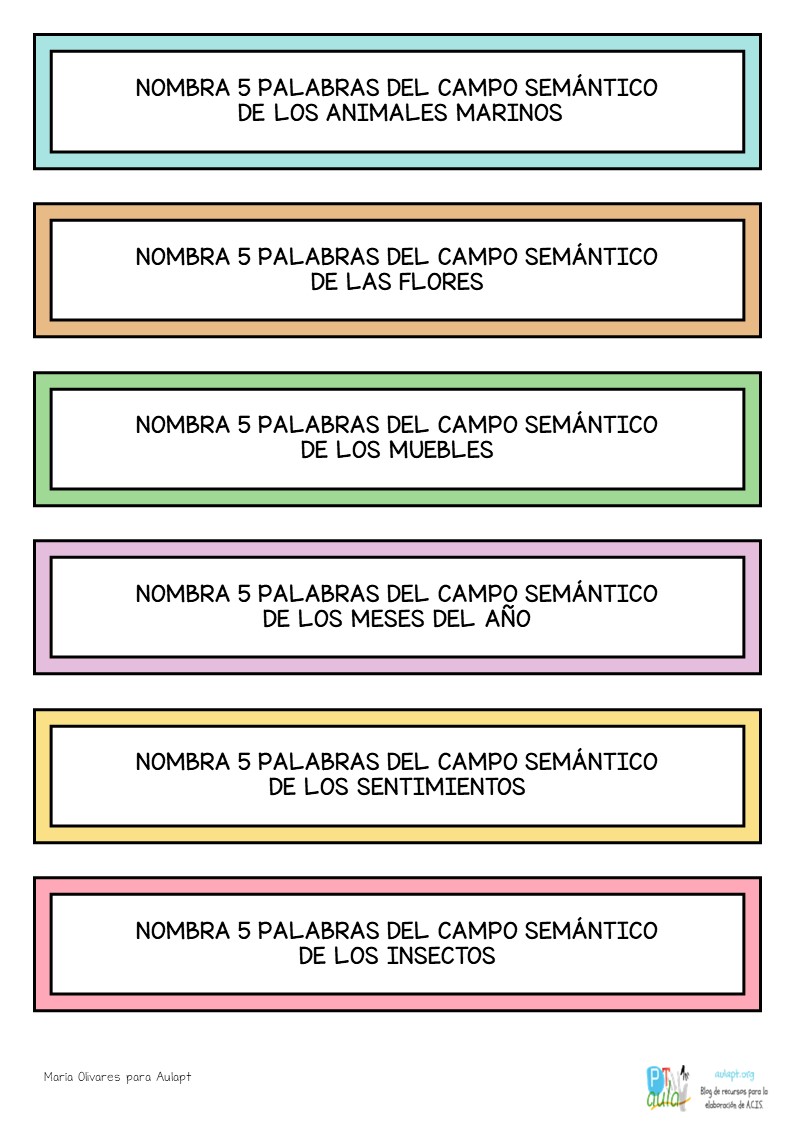 Tarjetas Juego De Campos Semánticos Aula Pt