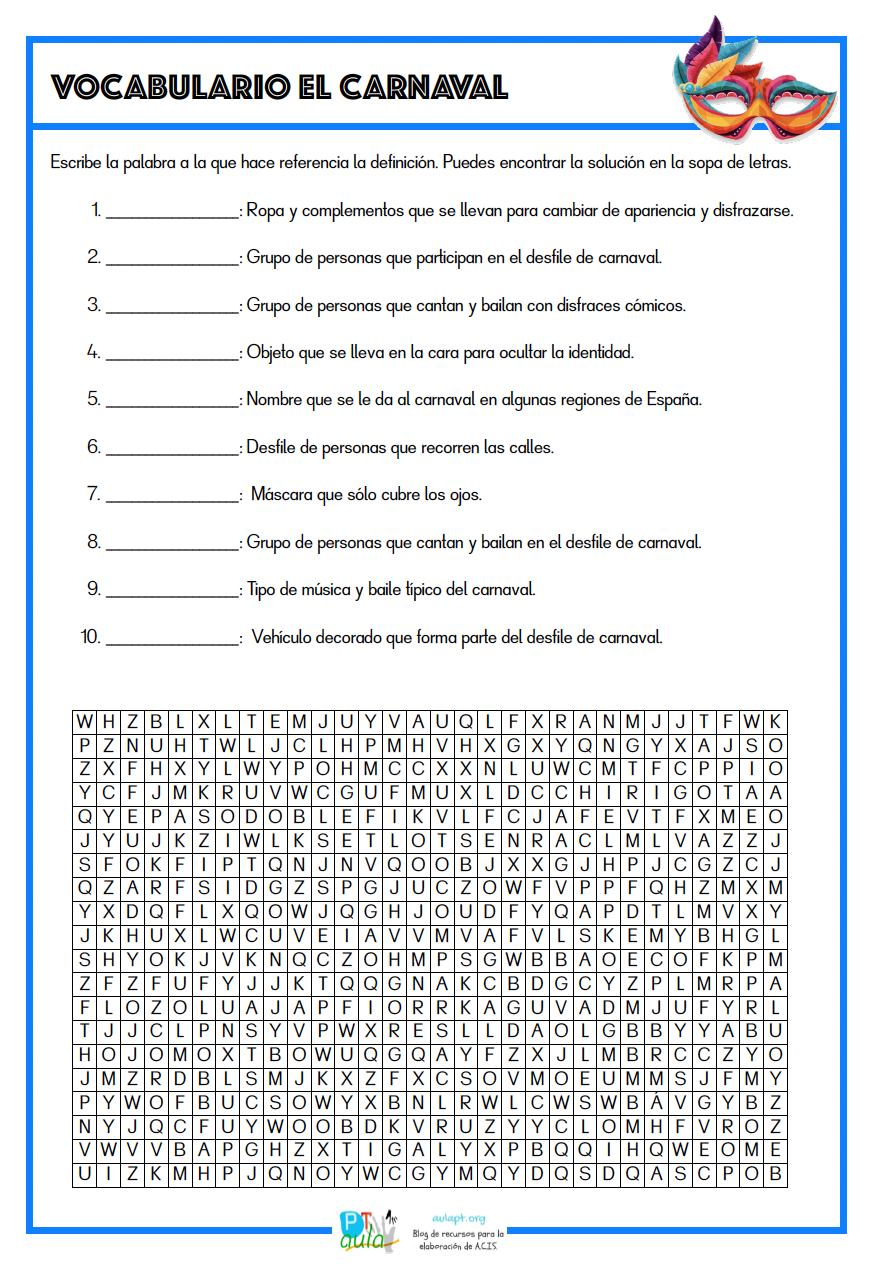 VOCABULARIO EL CARNAVAL - Aula PT
