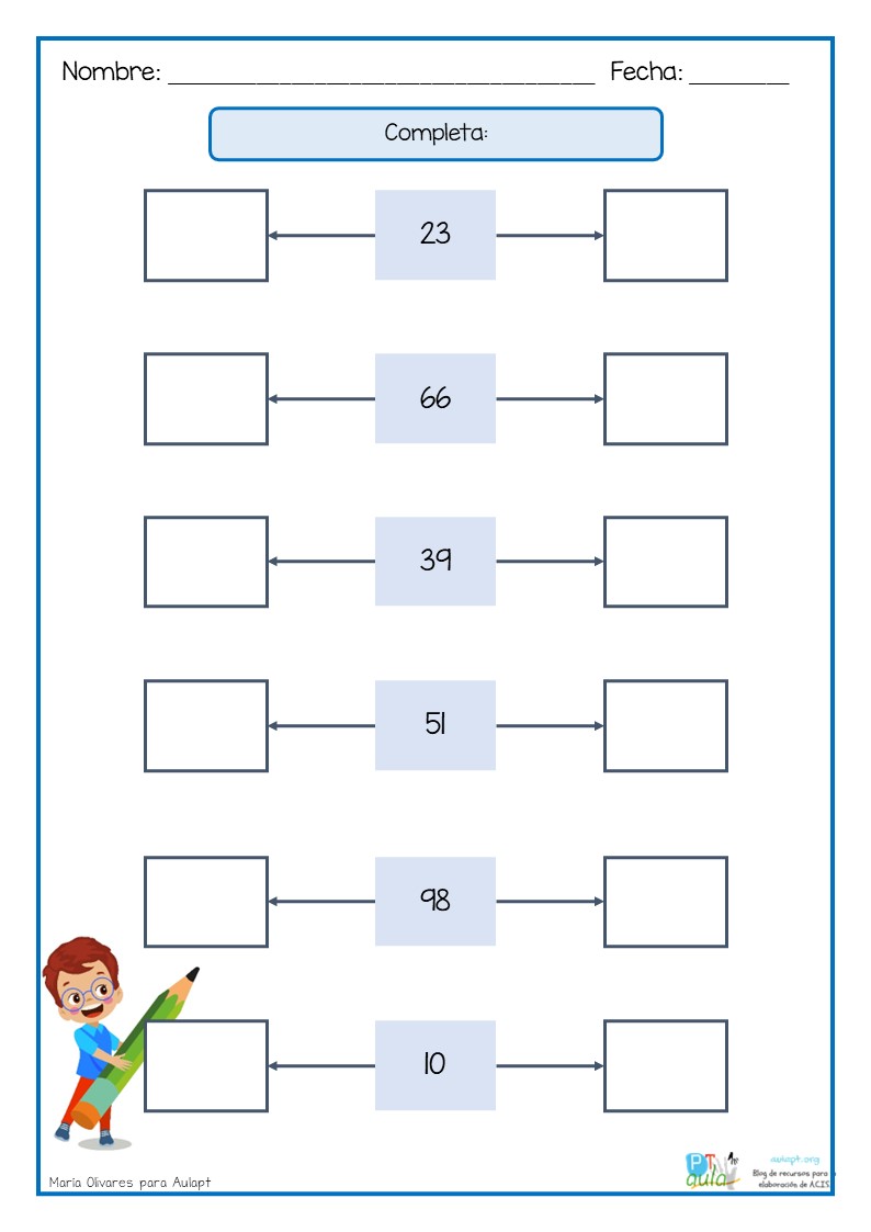 Fichas del número anterior y posterior
