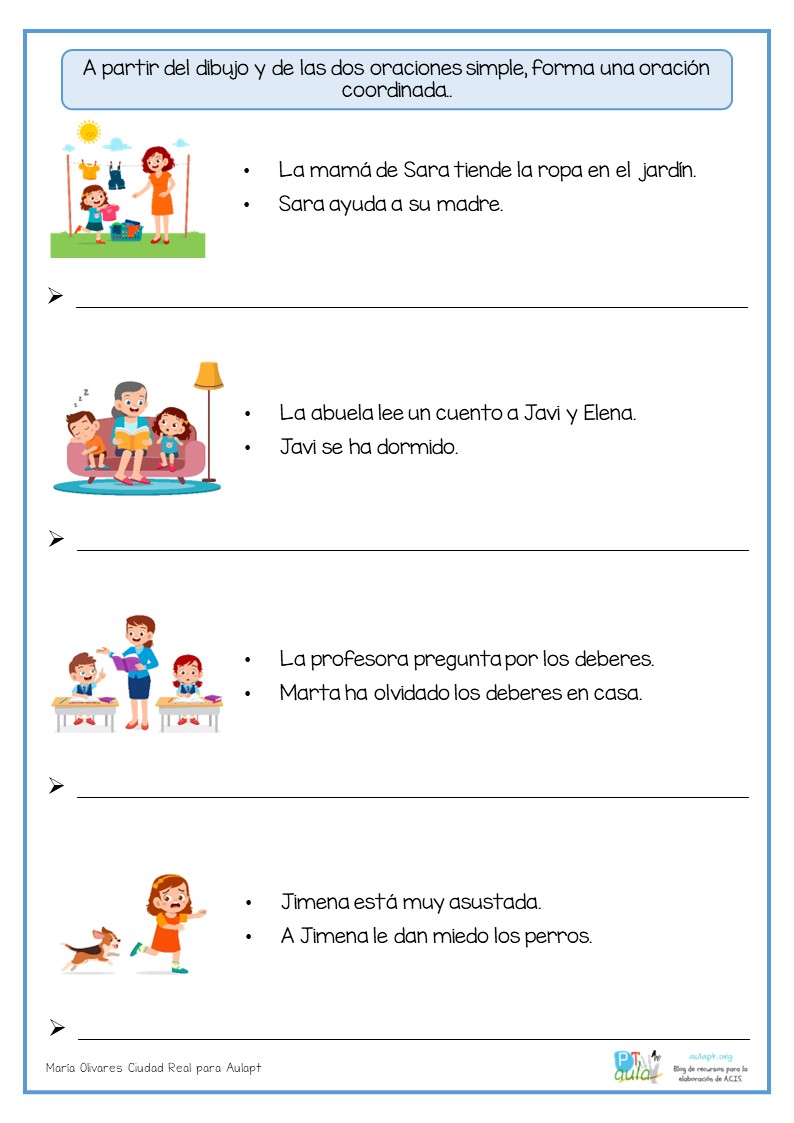 Formamos oraciones coordinadas a partir de un dibujo y de oraciones simples